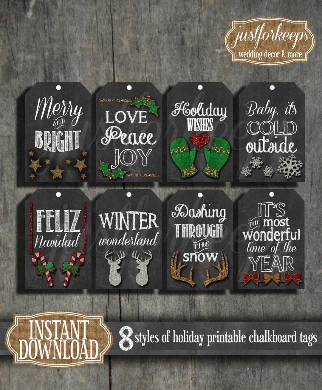 Printable Chalkboard Christmas Tags Instant Download DIY Holiday Labels ...