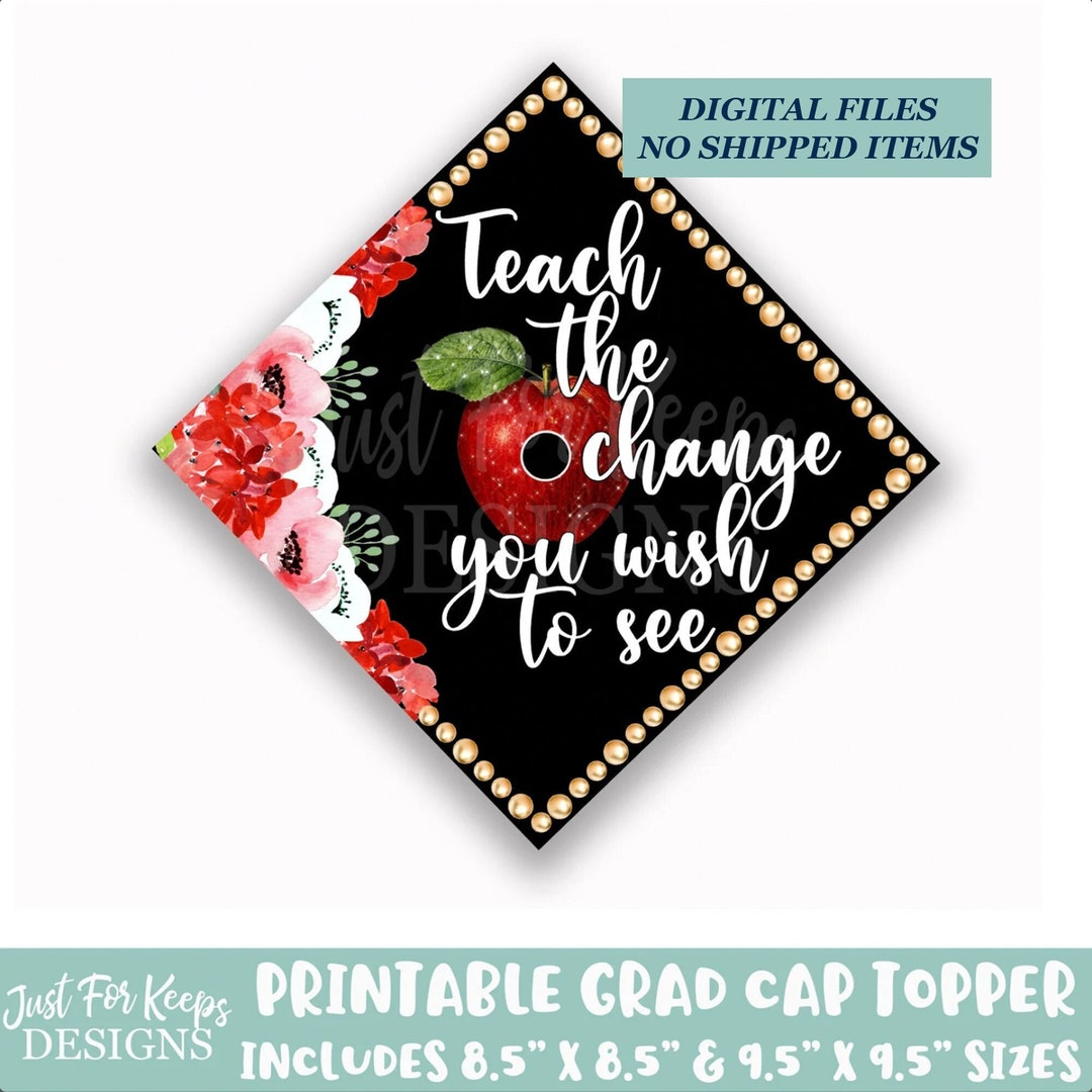 Teacher Grad Cap Topper: Red Flower Apple Design (digital Download) - Etsy