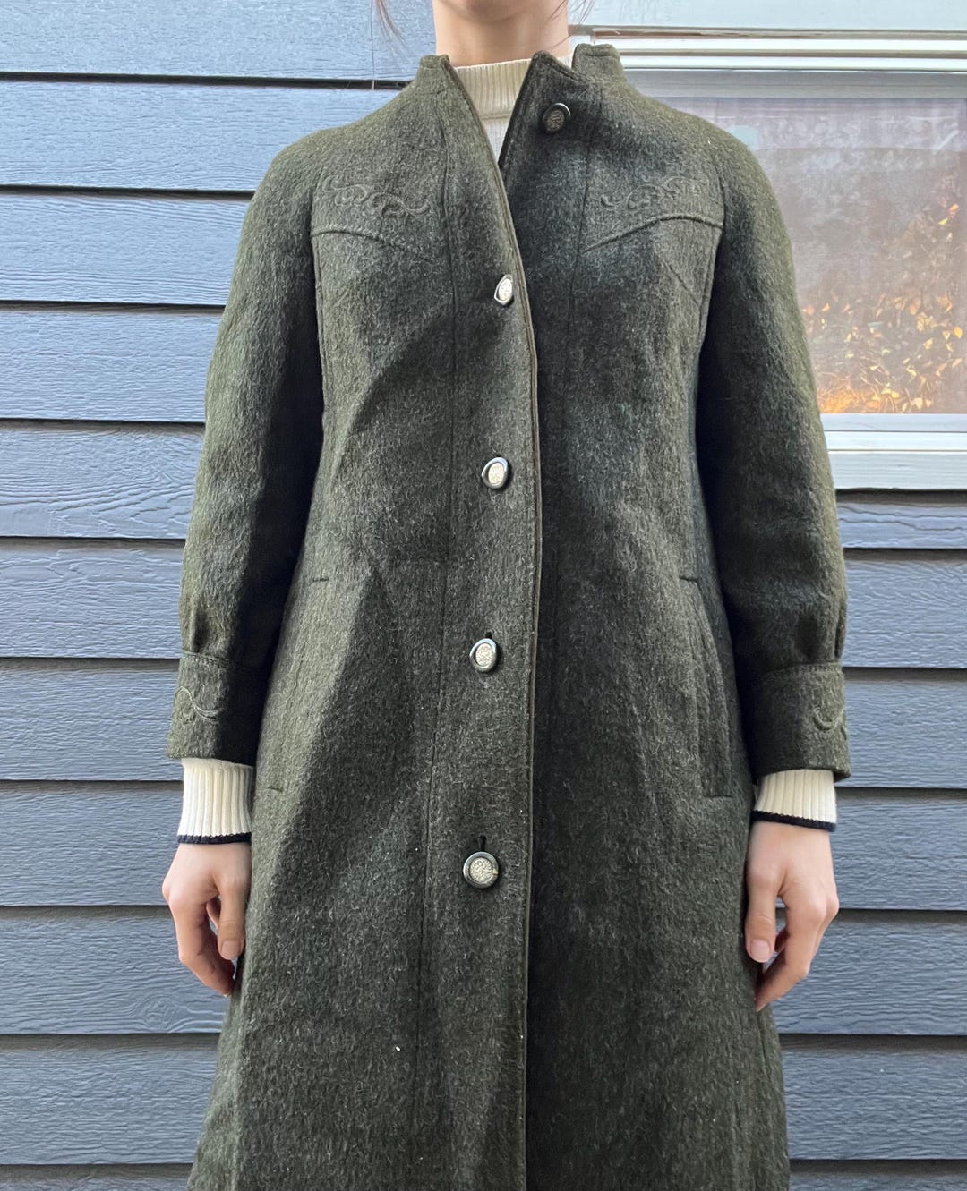 Loden Women's Long Embroidered Overcoat - Etsy