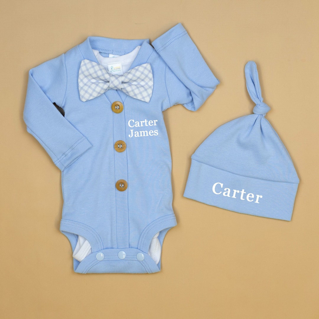 Personalized Baby Boy Clothes. Coming Home Outfit With Bow Tie. Newborn ...
