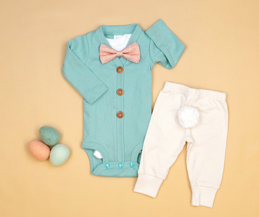 Baby Boy Easter Outfit, Personalized. Robin's Egg Cardigan With Coral ...