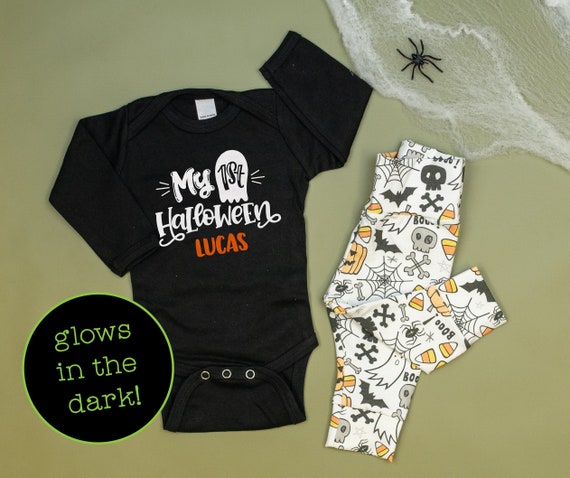 Baby Boy First Halloween Outfit Personalized, My 1st Halloween, Name, Halloween Leggings and ...
