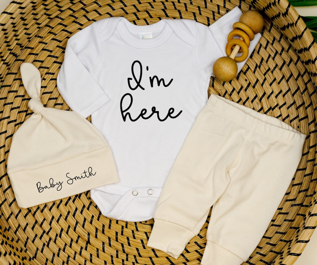 Gender Neutral Coming Home Outfit. Hello I'm New Here. Cream Off-white ...
