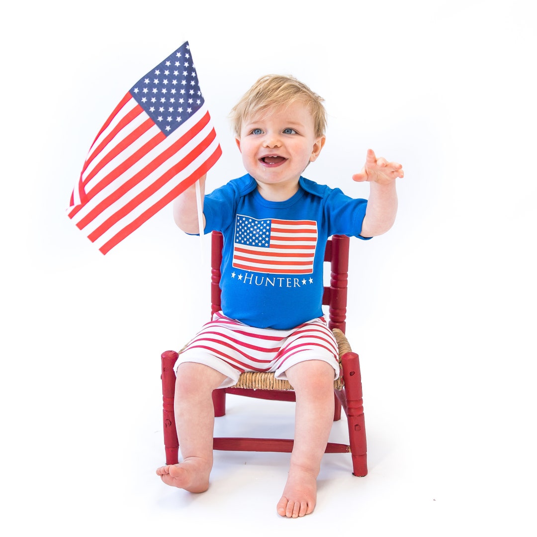 Personalized Patriotic Boy Outfit. American Flag Shirt. 4th of July ...