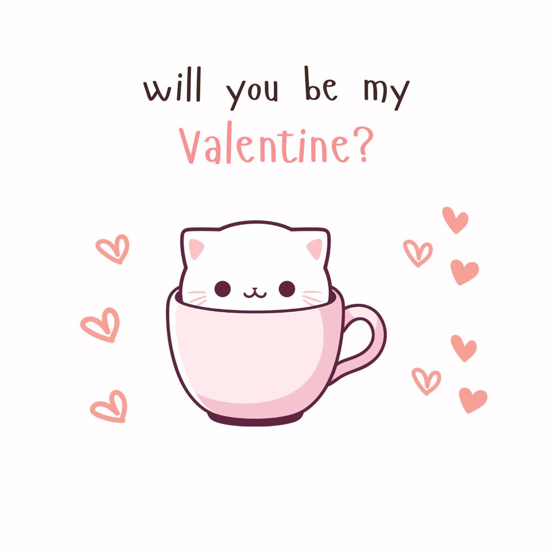 Will You Be My Valentine Cat Card - Etsy