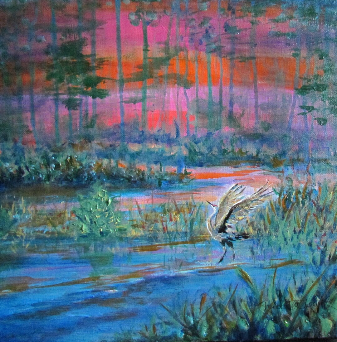 Dancing Crane--original Acrylic Painting on Stretch Canvas - Etsy