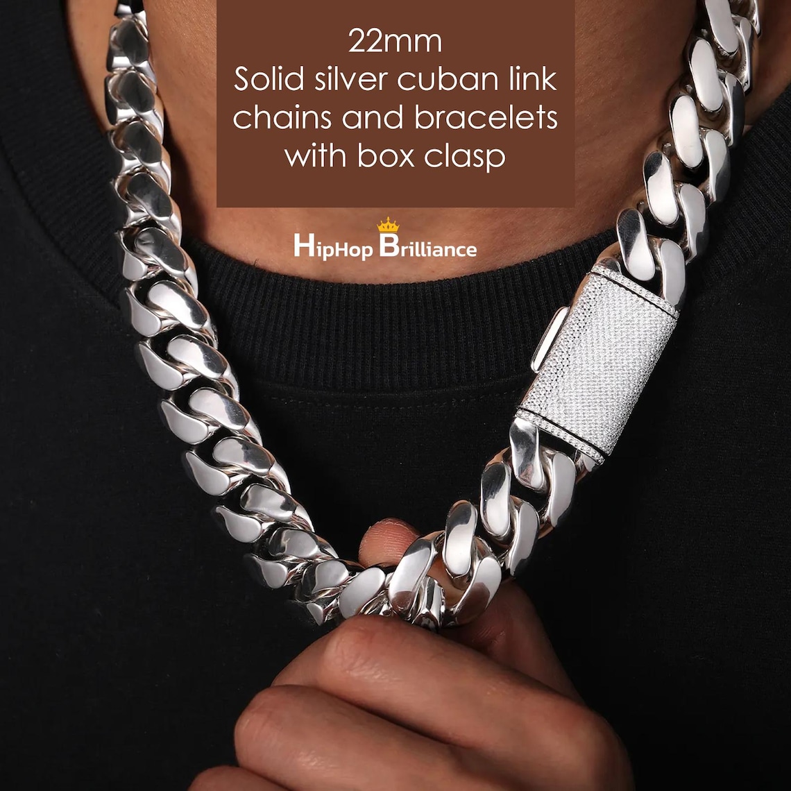 Solid Silver Cuban Link Chains and Bracelets With Box Clasp, 10-22mm ...