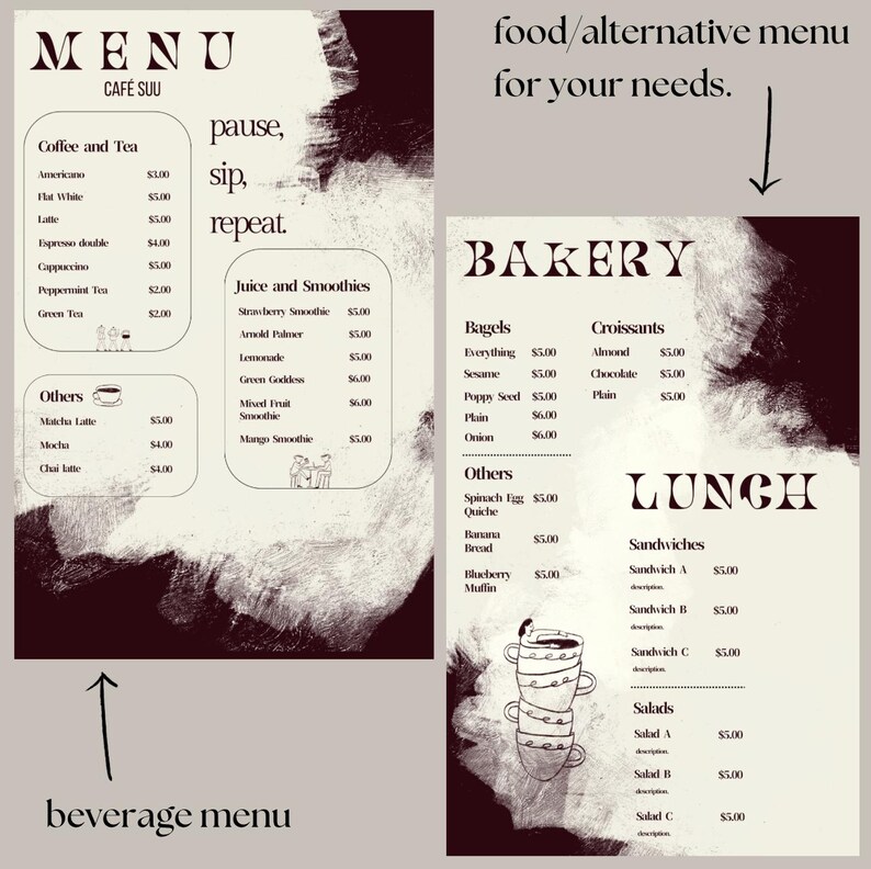 Cafe Drink Menu Restaurant Template Aesthetic Unique Sign Elegant ...