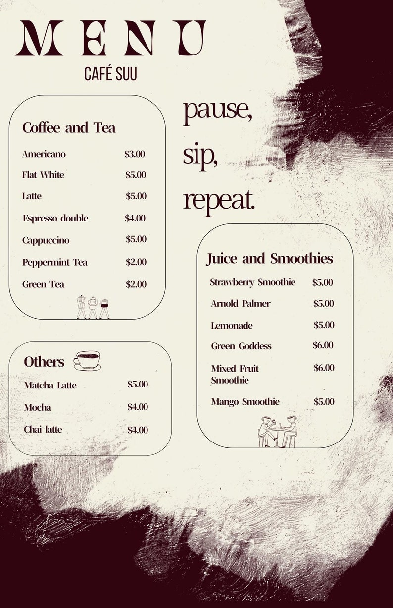 Cafe Drink Menu Restaurant Template Aesthetic Unique Sign Elegant ...