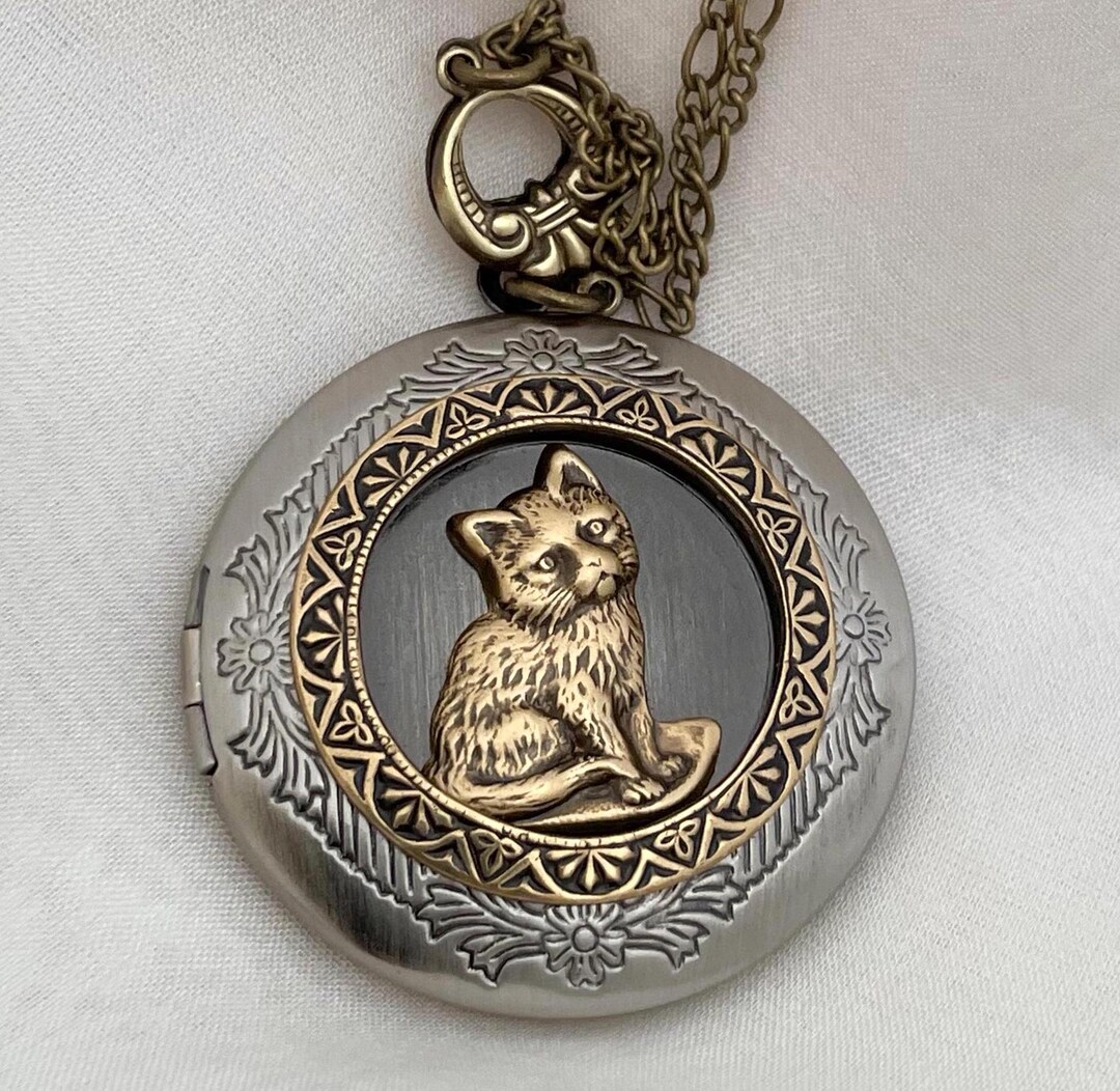 Victorian Cat Locket Necklace: Custom Photo Keepsake. Kitten. Gothic ...