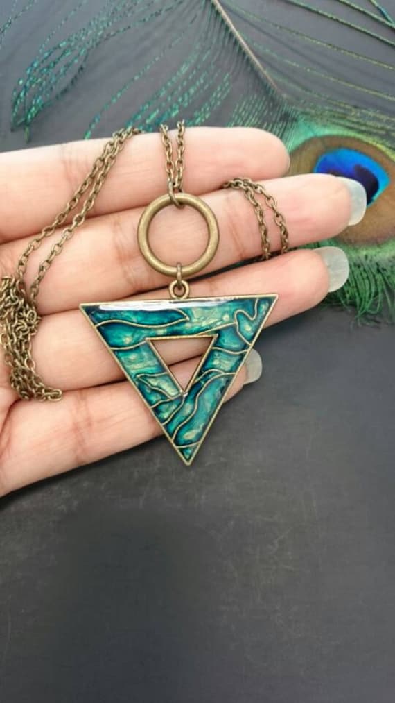 Items similar to Triangle antique bronze Necklace, Geometric necklace ...