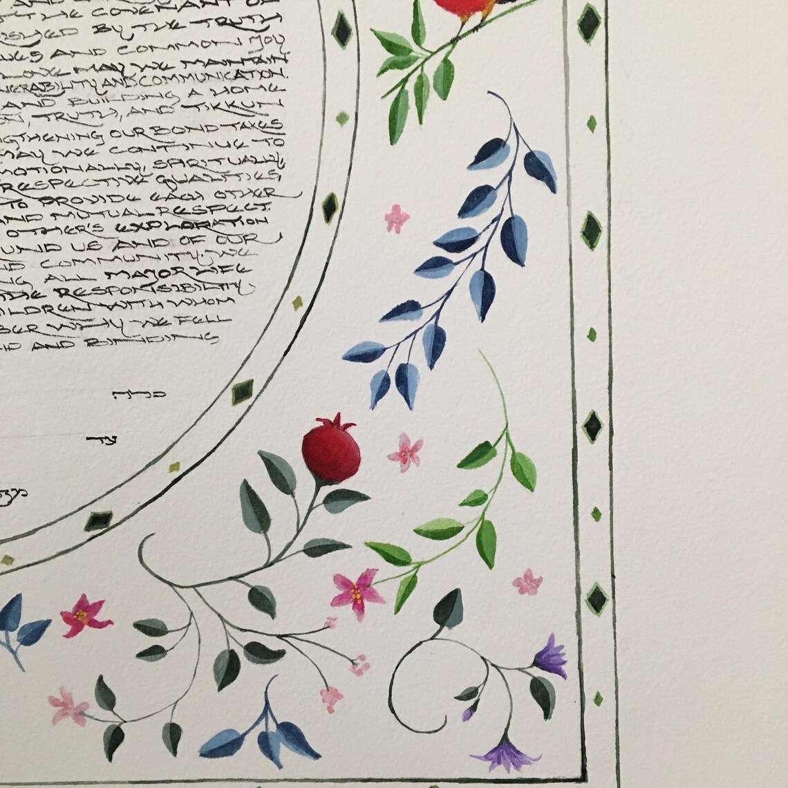 Hand Painted Floral Ketubah, Lioness, Tiger, Pomegranate - Etsy