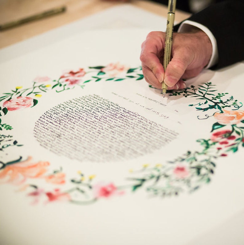 Watercolor Flower Circle Ketubah Giclee Print - Etsy