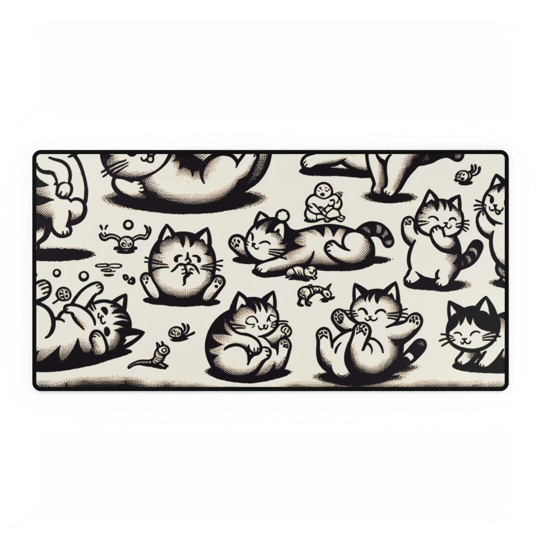 Cute Cat Desk Mat, Adorable Cat Office Decor, Gamer Mouse Pad, Cat ...