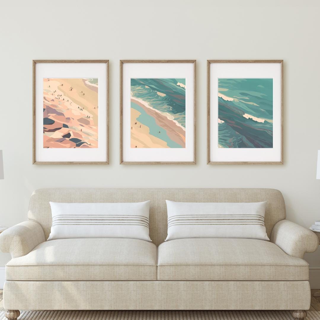 Ocean Art – Coastal Boho Beach Scene Triptych. Modern Beach House ...