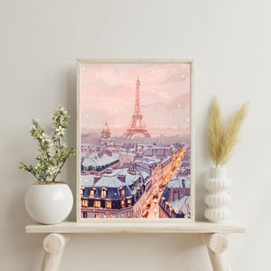 Pink Paintings Paris Cityscape Artwork Travel Art Poster Paris Eiffel ...