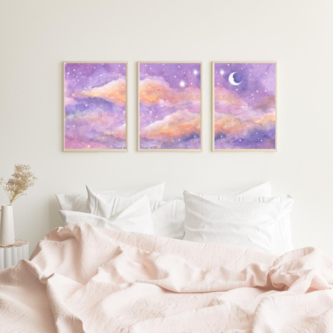 Girly Wall Arts Decor Tween Girls Room Wall Art Pu Rple Magic Night Sky ...