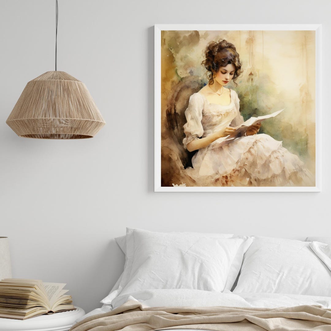 Library Art Book Woman Reading Vintage Printful Lover Gift Literary ...