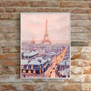Pink Paintings Paris Cityscape Artwork Travel Art Poster Paris Eiffel ...