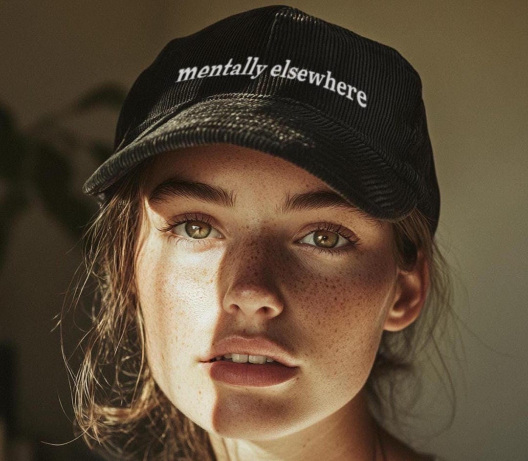 Vintage Corduroy “mentally Elsewhere” Hat Embroidered Black Cap ...
