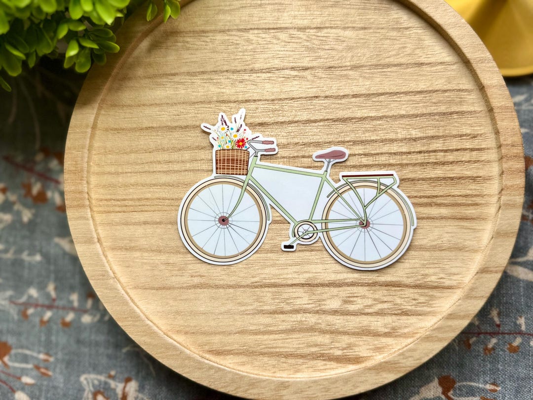 Vintage Bicycle Sticker With Flower Basket Aesthetic Waterproof Vinyl ...
