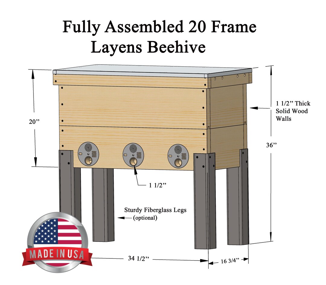 Fully Assembled 20-frame Layens Beehive: Beekeeper Gift, Horizontal ...
