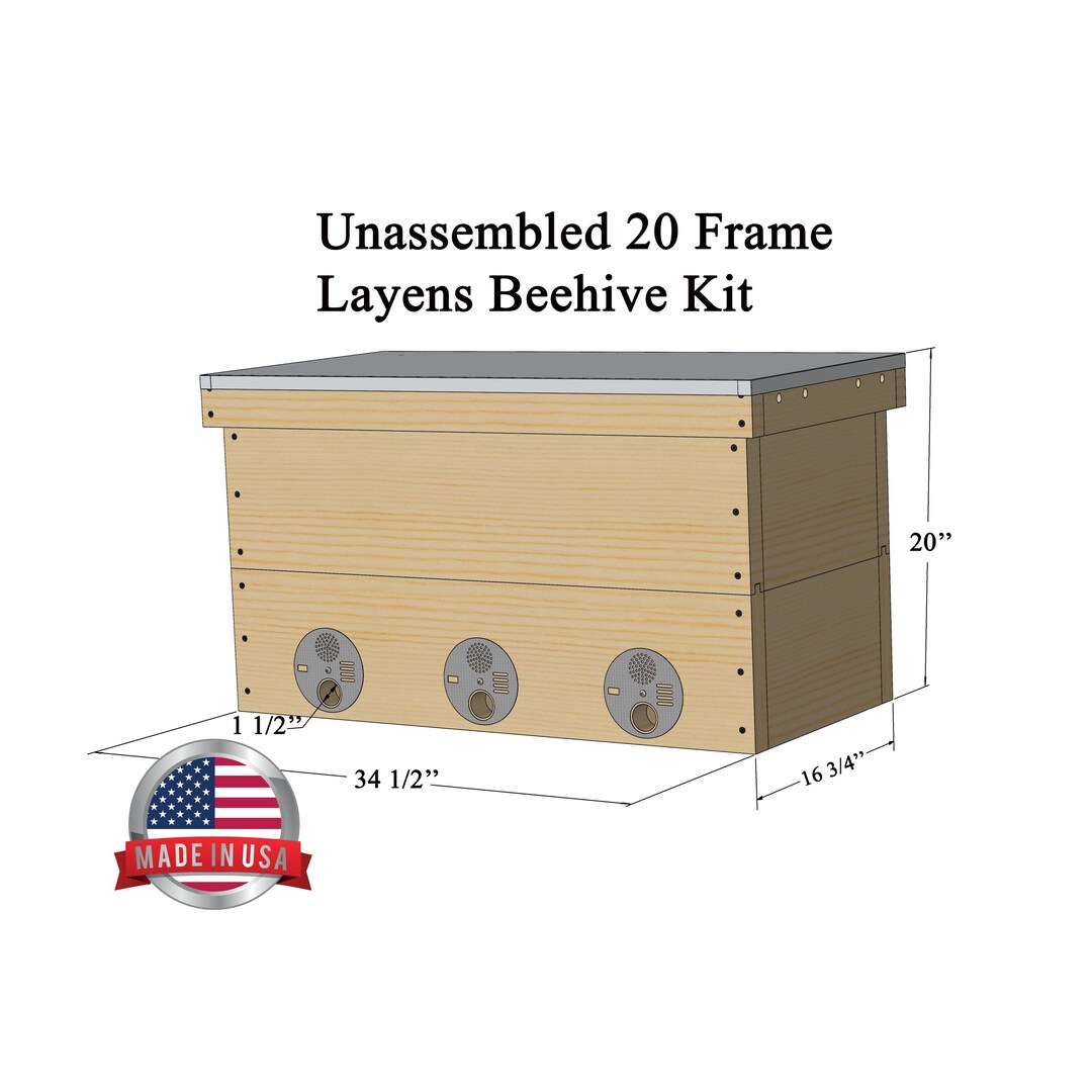 Unassembled Layens Beehive Kit, 20-frame Horizontal Hive for Natural ...