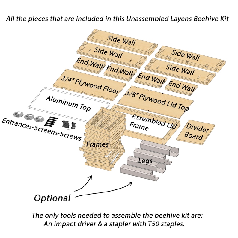 Unassembled Layens Beehive Kit, 20-frame Horizontal Hive for Natural ...