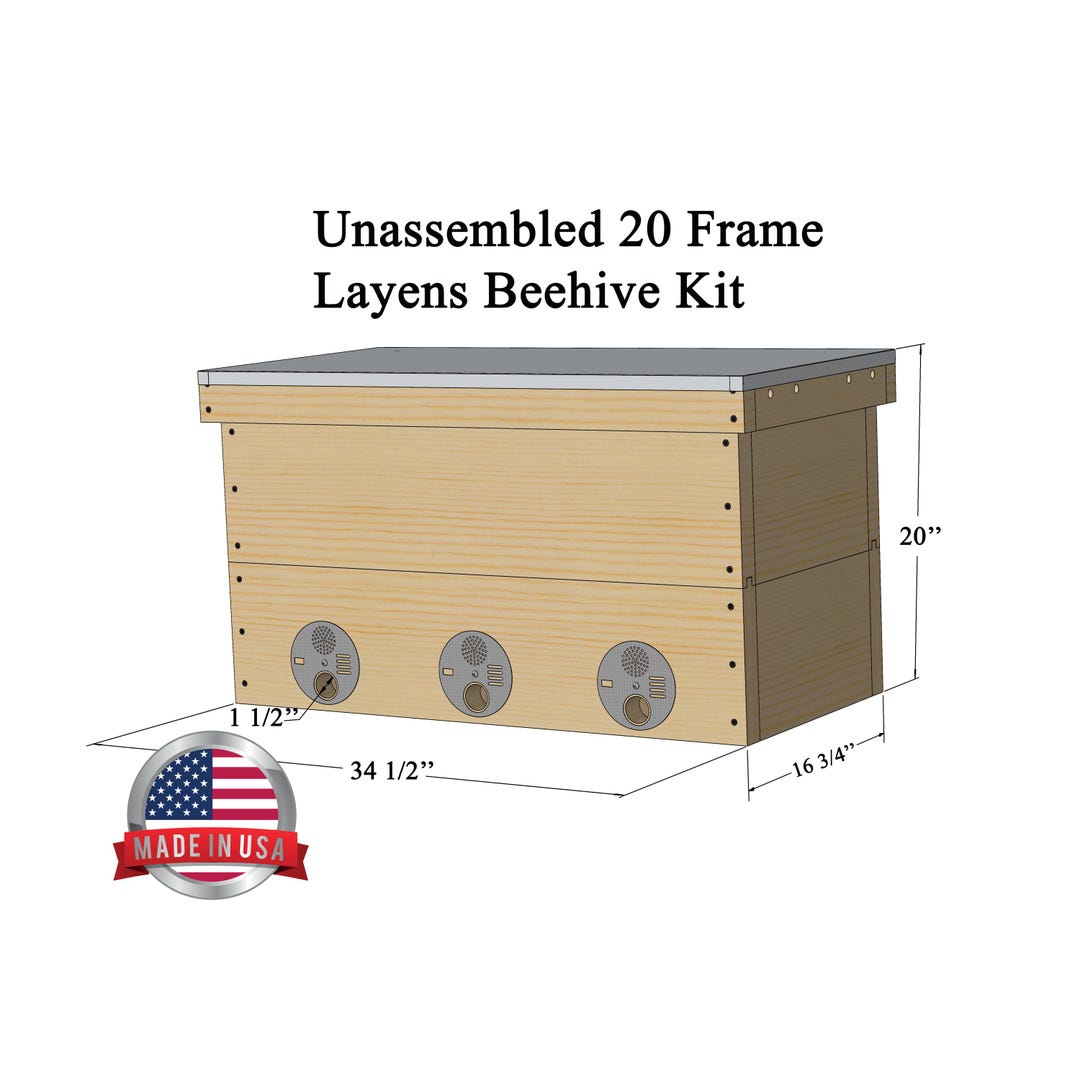 Unassembled Layens Beehive Kit, 20-frame Horizontal Hive for Natural ...
