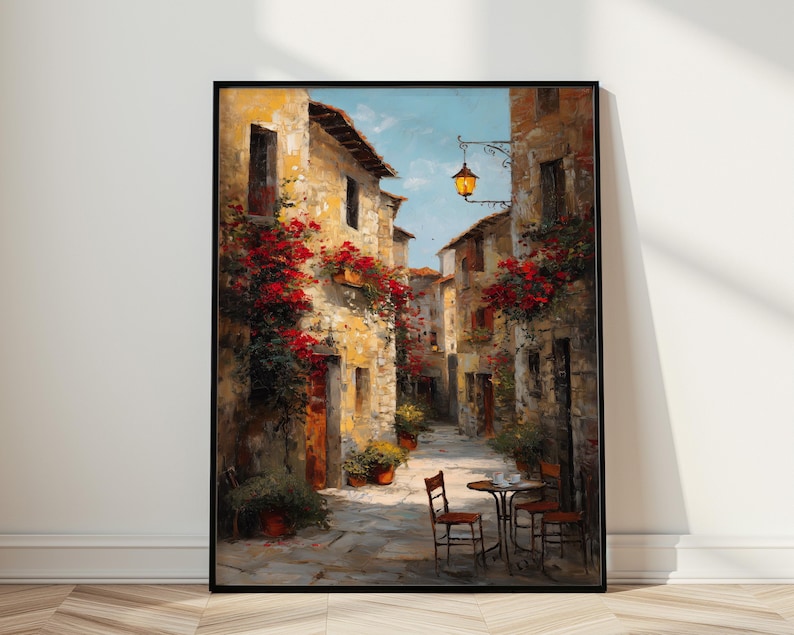 Italian Street Painting, European Village Cafe Alley Art Print - Etsy