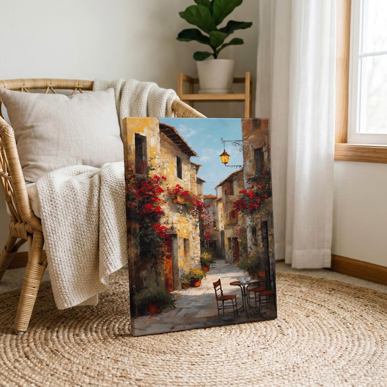 Italian Street Painting, European Village Cafe Alley Art Print - Etsy