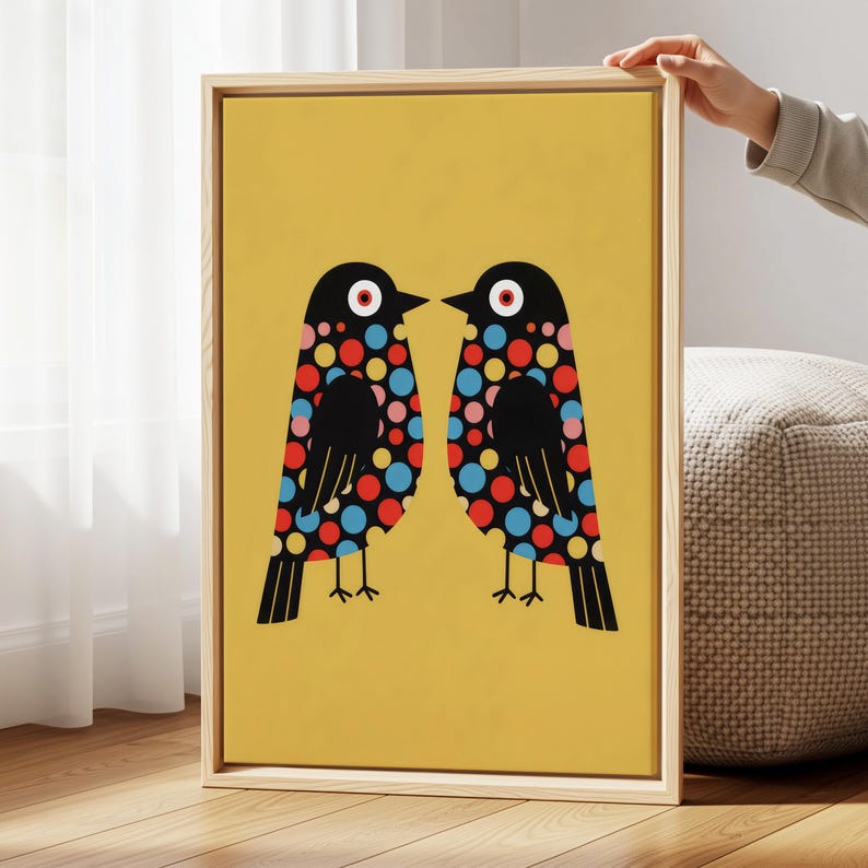 Folk Art Birds Print, Whimsical Scandinavian Style Wall Art - Etsy