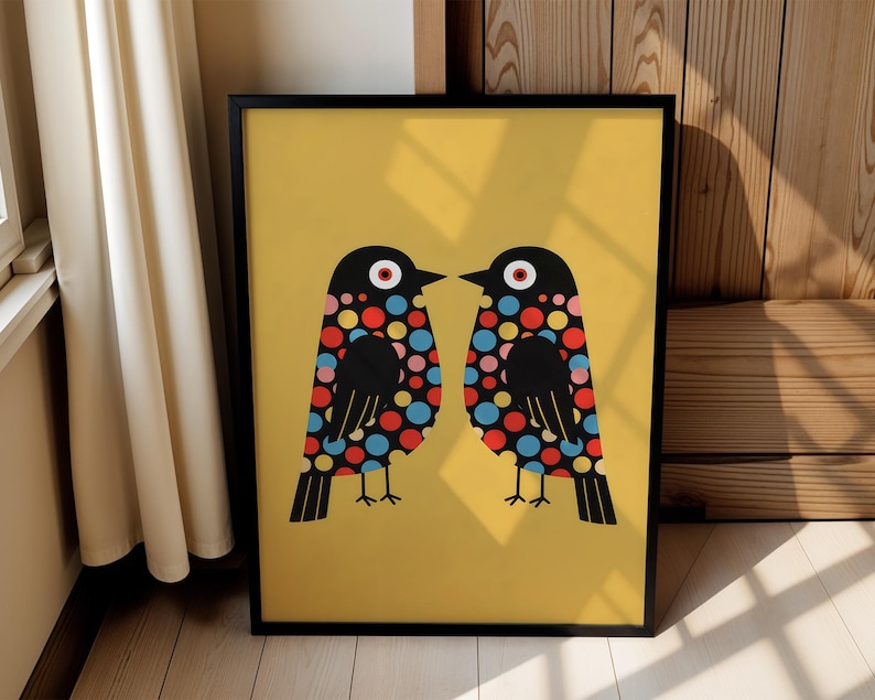 Folk Art Birds Print, Whimsical Scandinavian Style Wall Art - Etsy