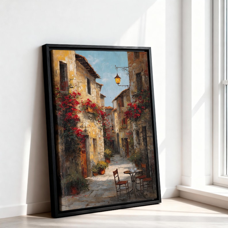 Italian Street Painting, European Village Cafe Alley Art Print - Etsy