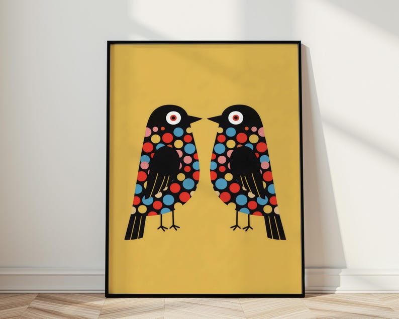 Folk Art Birds Print, Whimsical Scandinavian Style Wall Art - Etsy