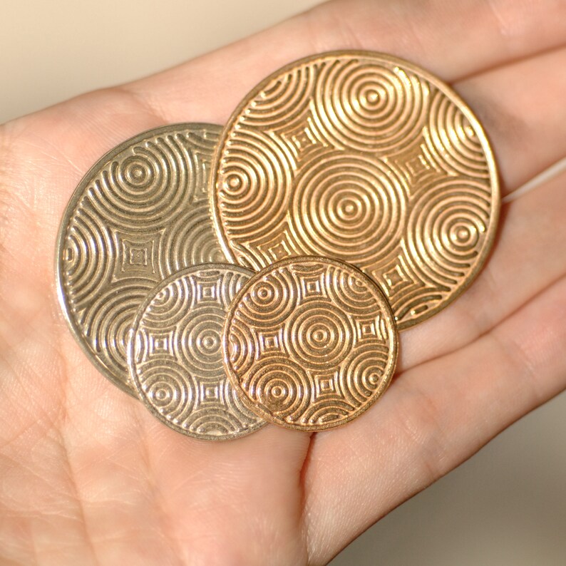Solid Bronze Textured Round Disc, Patterned Disk, 11/12" 24mm Circle ...