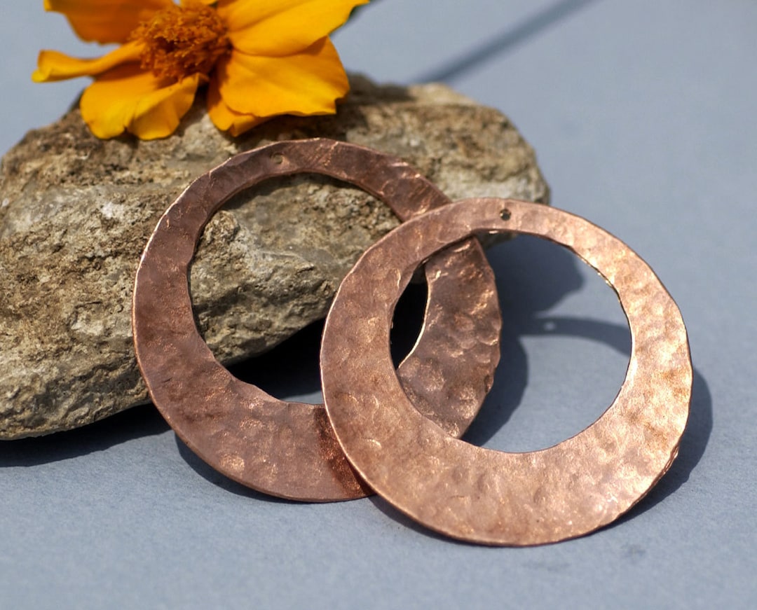 Handmade Hammered Copper Earring Hoops: 40mm Jewelry Blanks - 2 Pieces ...