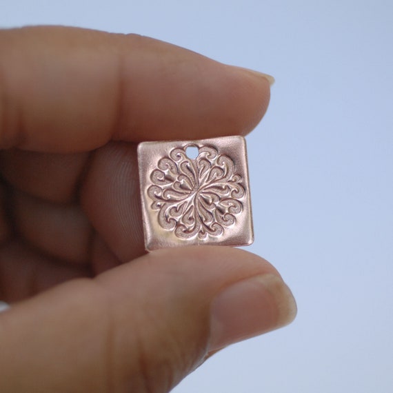 Square shaped metal charms with holes stamped with floral | Etsy