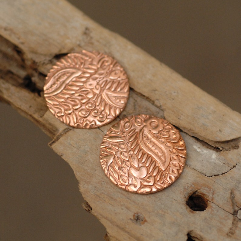 Solid copper round disc shape w/ batik flower and leaf texture | Etsy