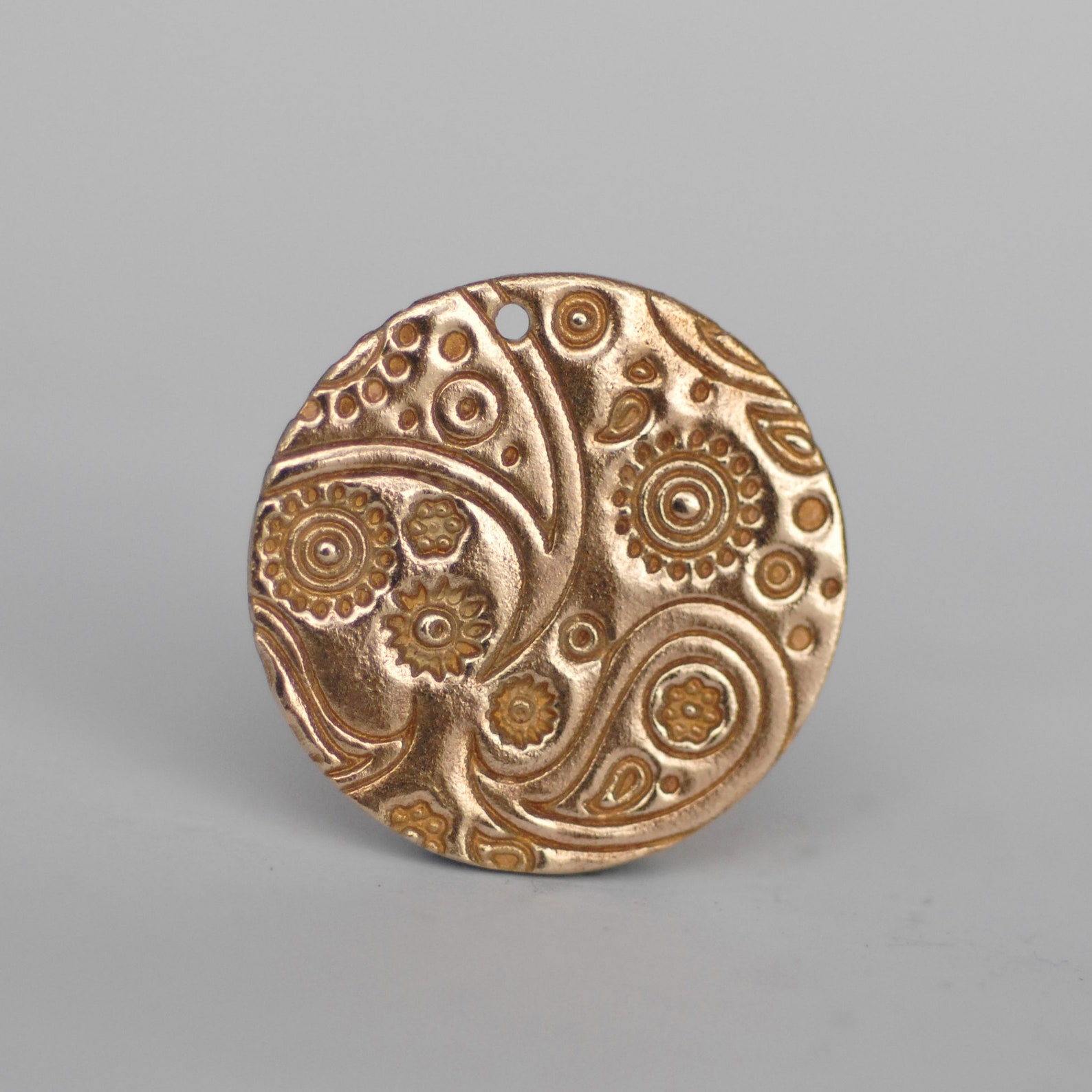 Solid Bronze Blank Round Disc W/ Paisley Texture 25mm 26G Embossed ...