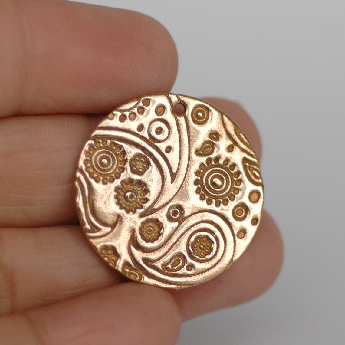 Solid Bronze Blank Round Disc W/ Paisley Texture 25mm 26G Embossed ...