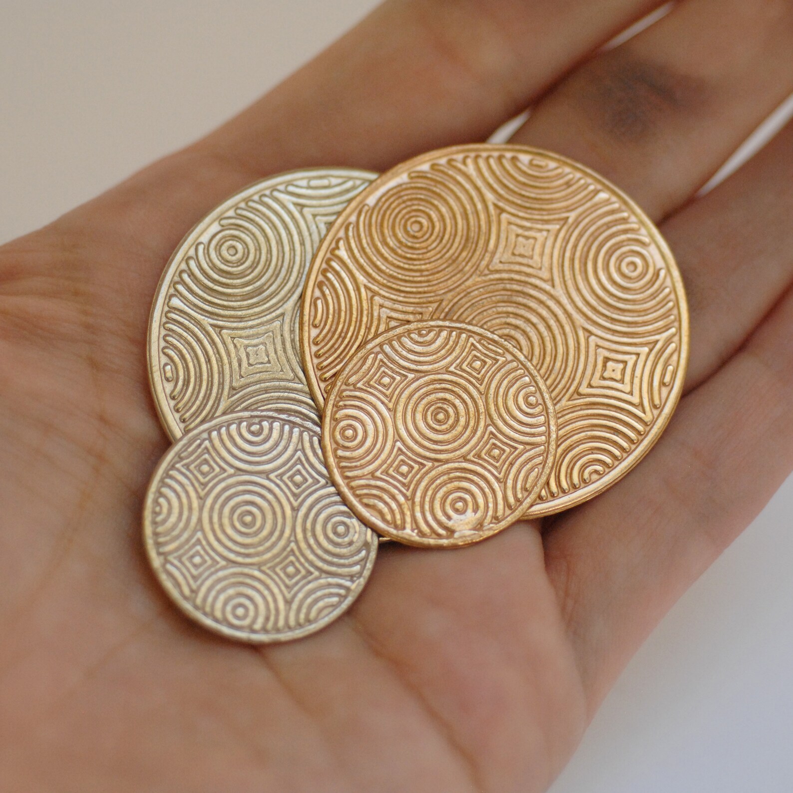Solid Bronze Textured Round Disc, Patterned Pendant Disk, 1 5/8" 40mm ...