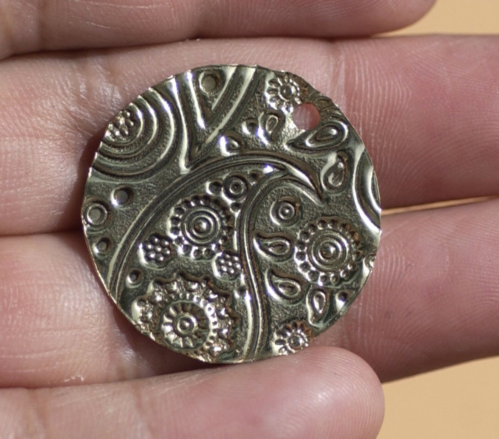 Solid Bronze Blank Round Disc W/ Paisley Texture 25mm 26G Embossed ...