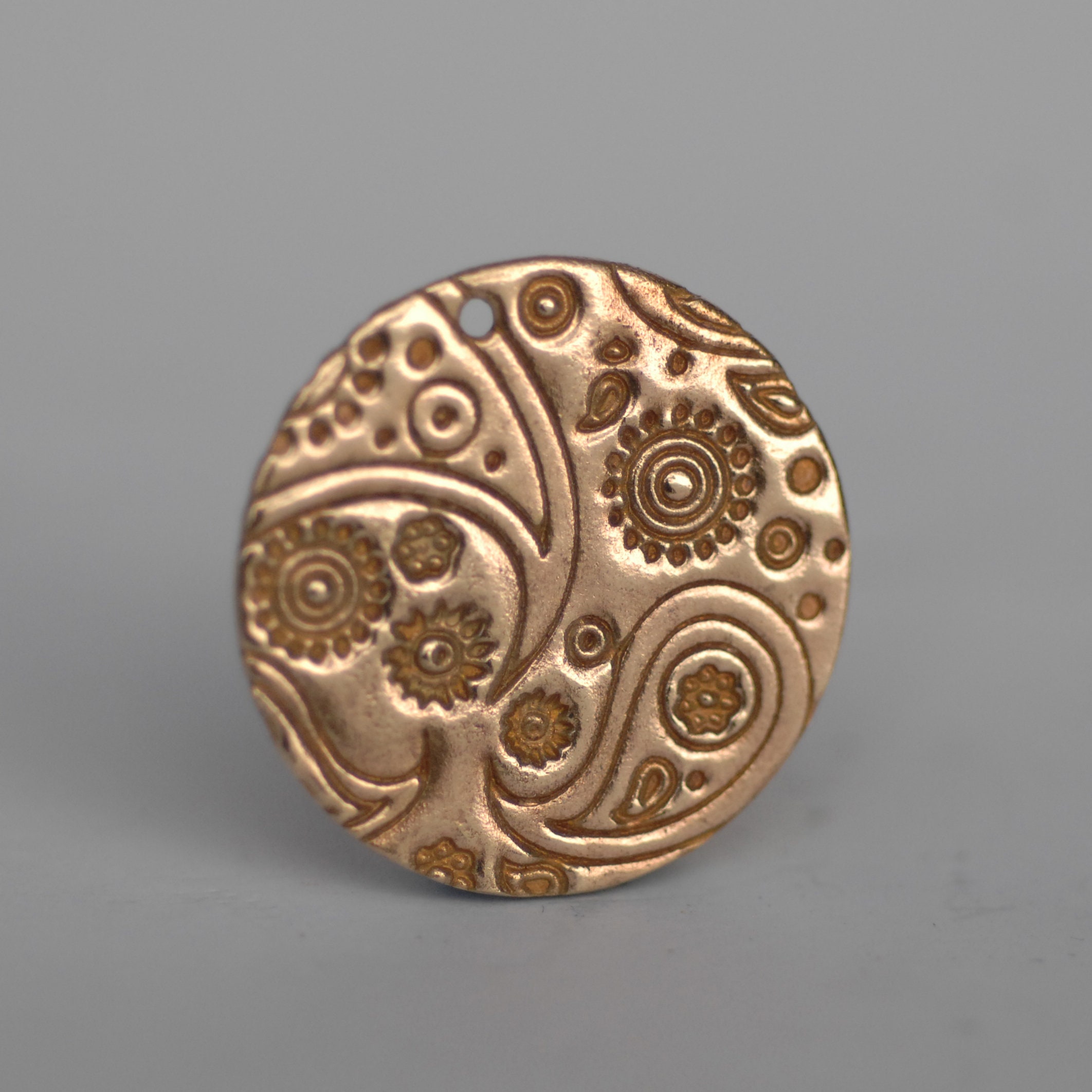 Solid Bronze Blank Round Disc W/ Paisley Texture 25mm 26G Embossed ...
