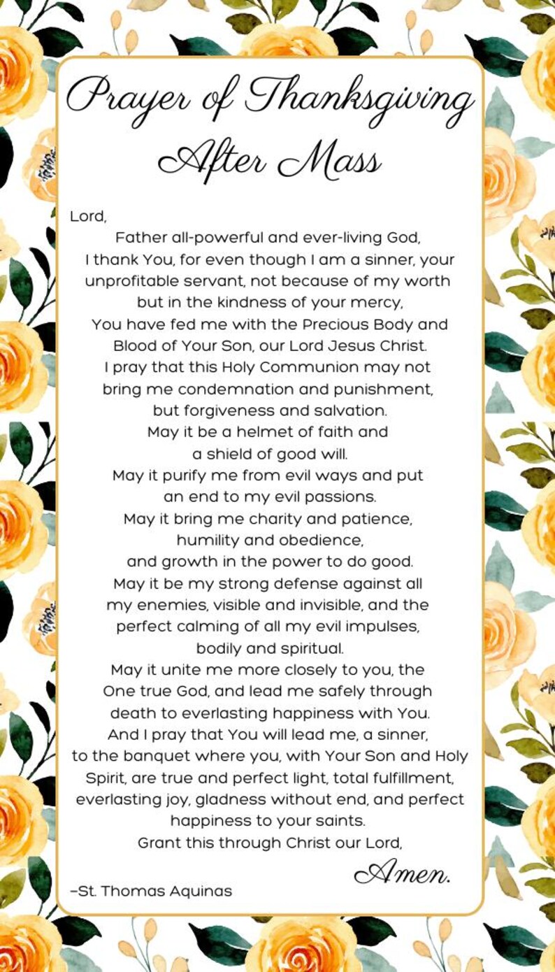 Prayer of Thanksgiving After Mass - Etsy