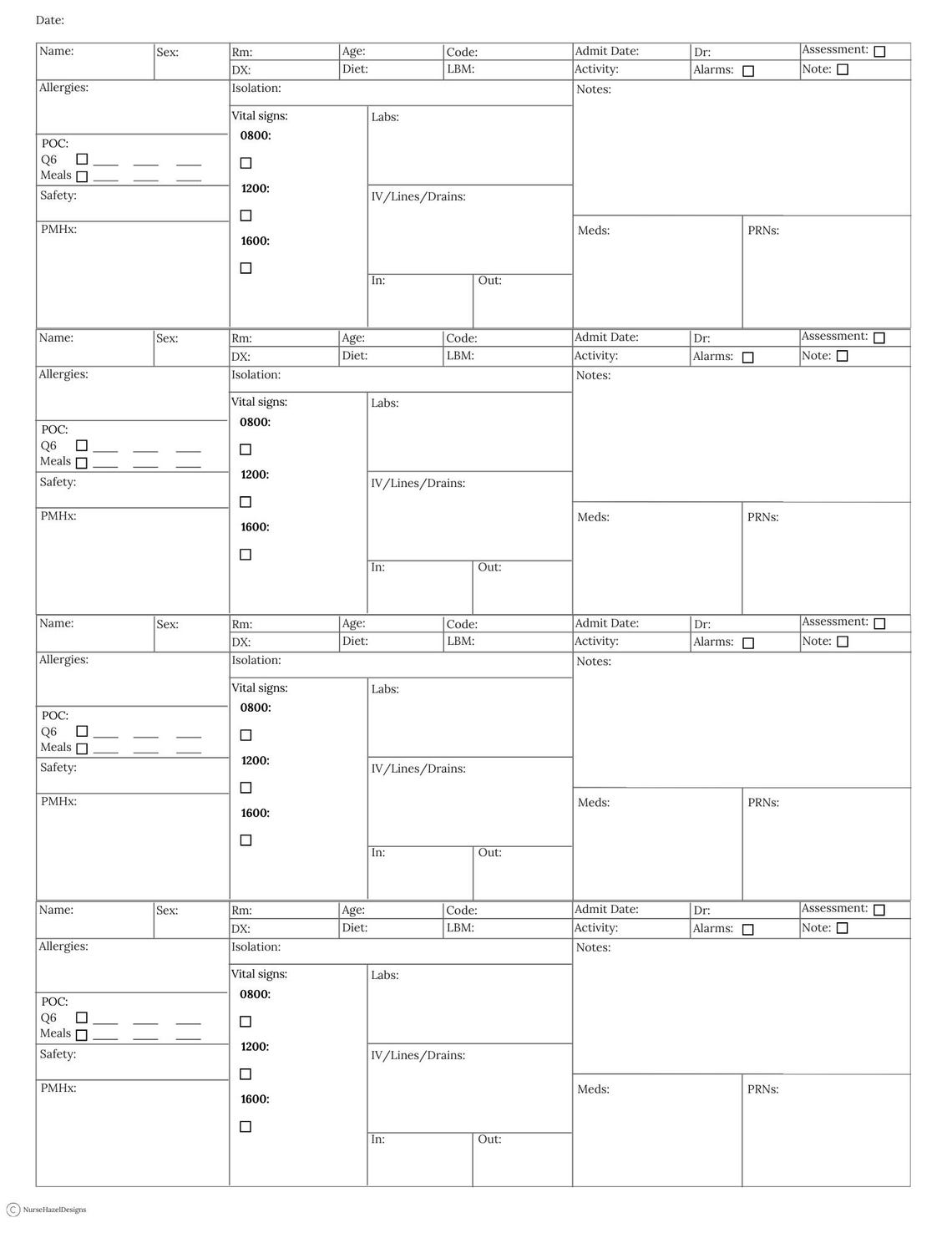 Patient Report Sheet Med Surg Nurse Nursing Student Multi Patient ...