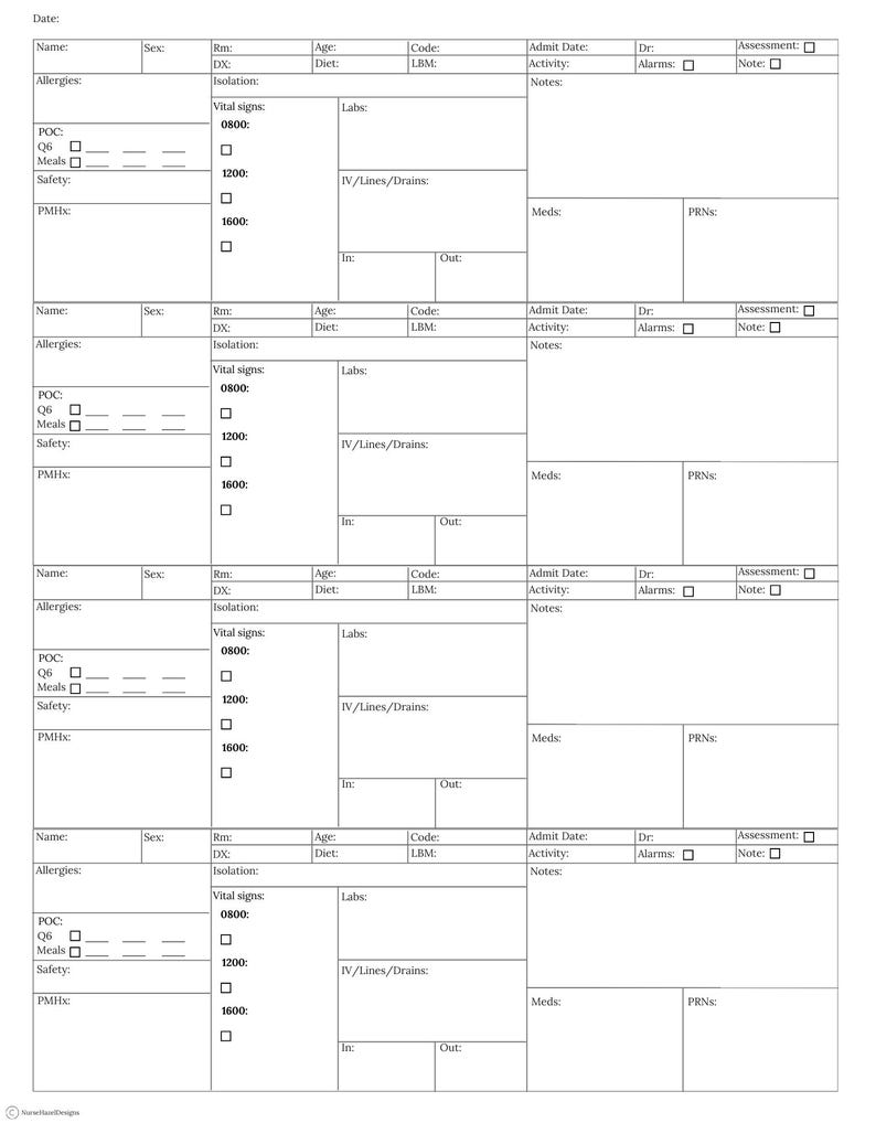 Patient Report Sheet Med Surg Nurse Nursing Student Multi Patient ...