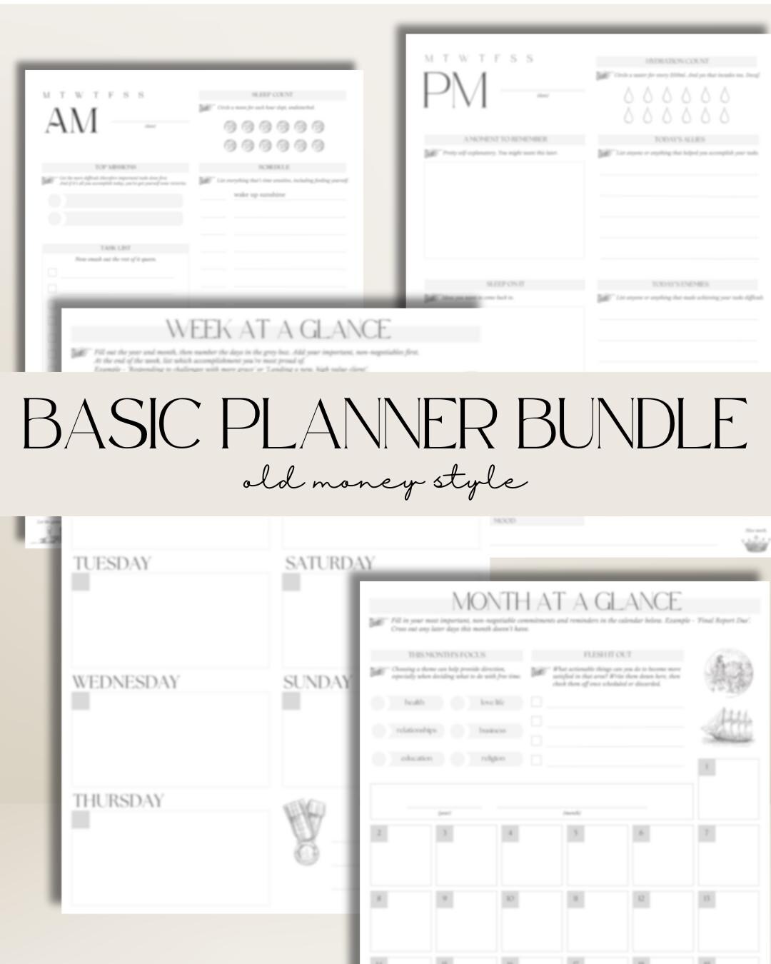 Basic Planner Bundle | Printable Planners | Old Money Style ...