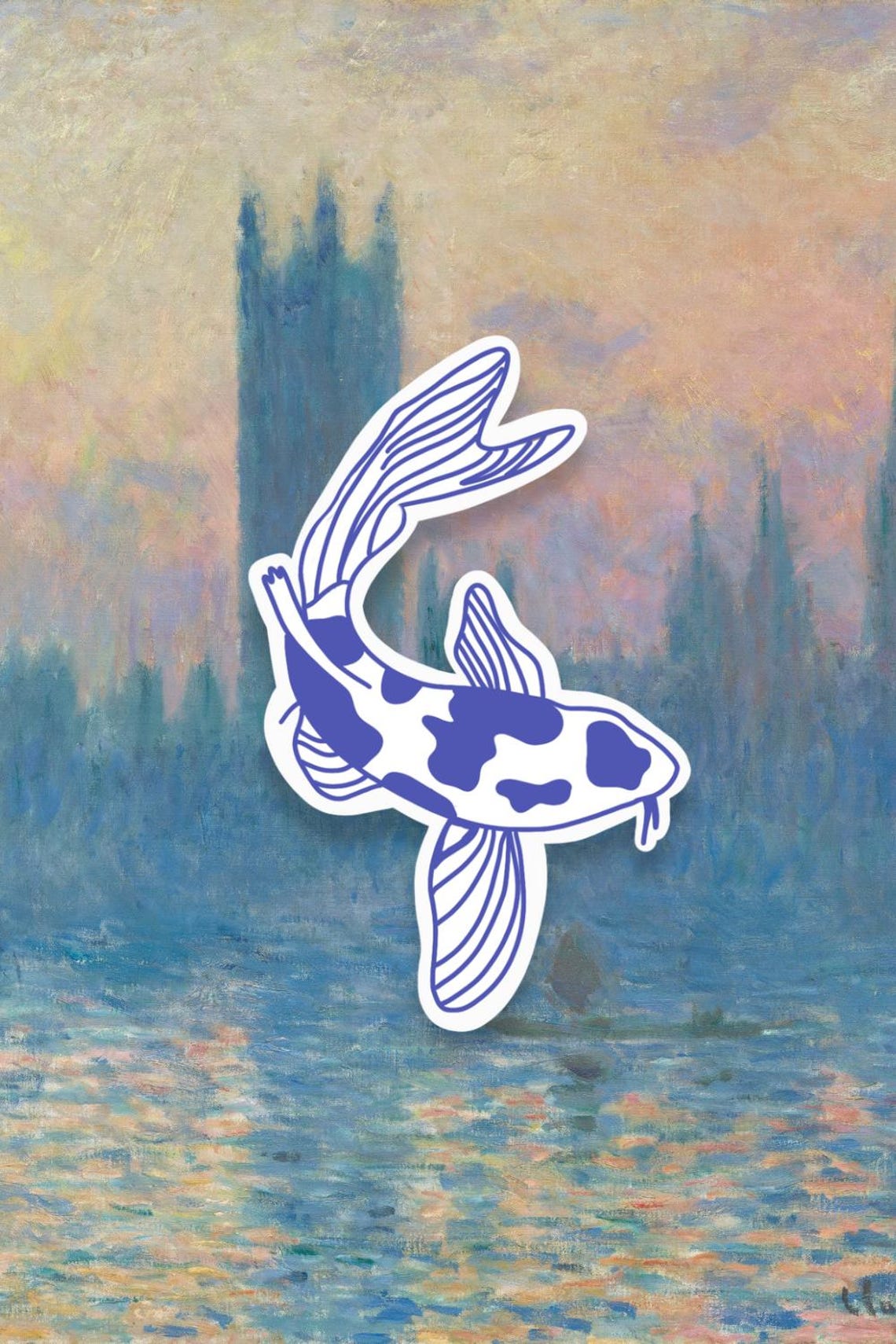 Blue Koi Fish Sticker: Hand-drawn Waterproof Vinyl Decal - Etsy