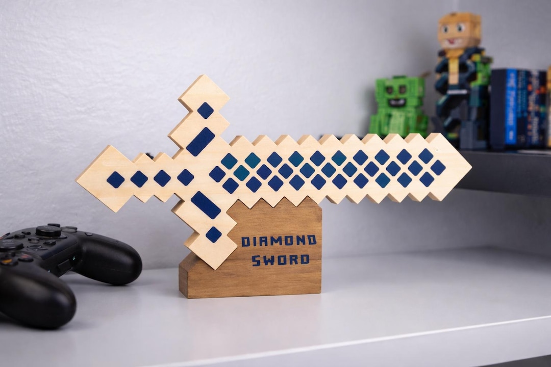 Minecraft Diamond Sword Wooden Display | Handmade Pixel Sword With ...